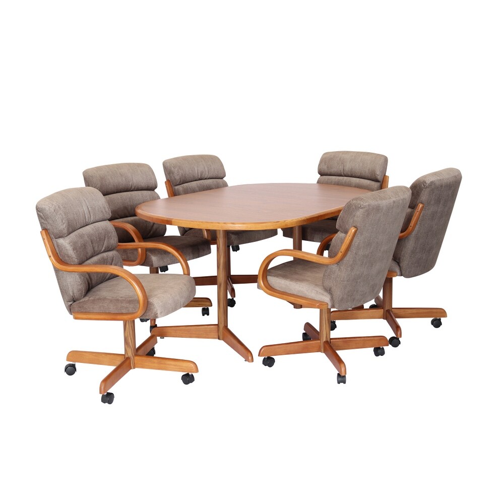 Caster Chair Company 7 Piece 42x 42 60 Pecan Caster Castor Dining Set Laminate Table Top Tawny Rolling Swivel Tilt Chairs Bed Bath Beyond 38432838
